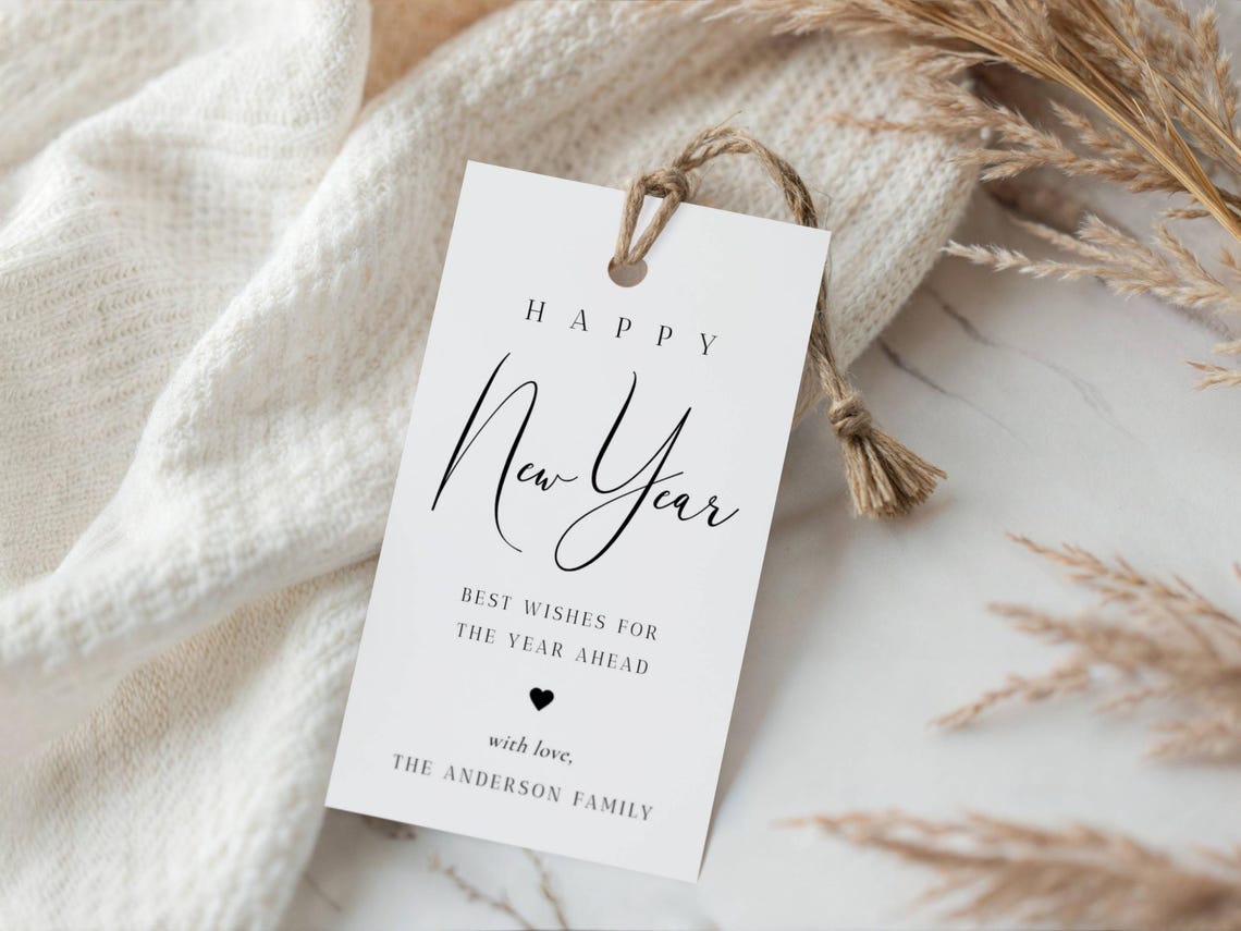 Minimalist Happy New Year Gift Tag Template, Simple New Year's Eve ...