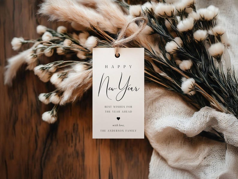 Minimalist Happy New Year Gift Tag Template, Simple New Year's Eve ...