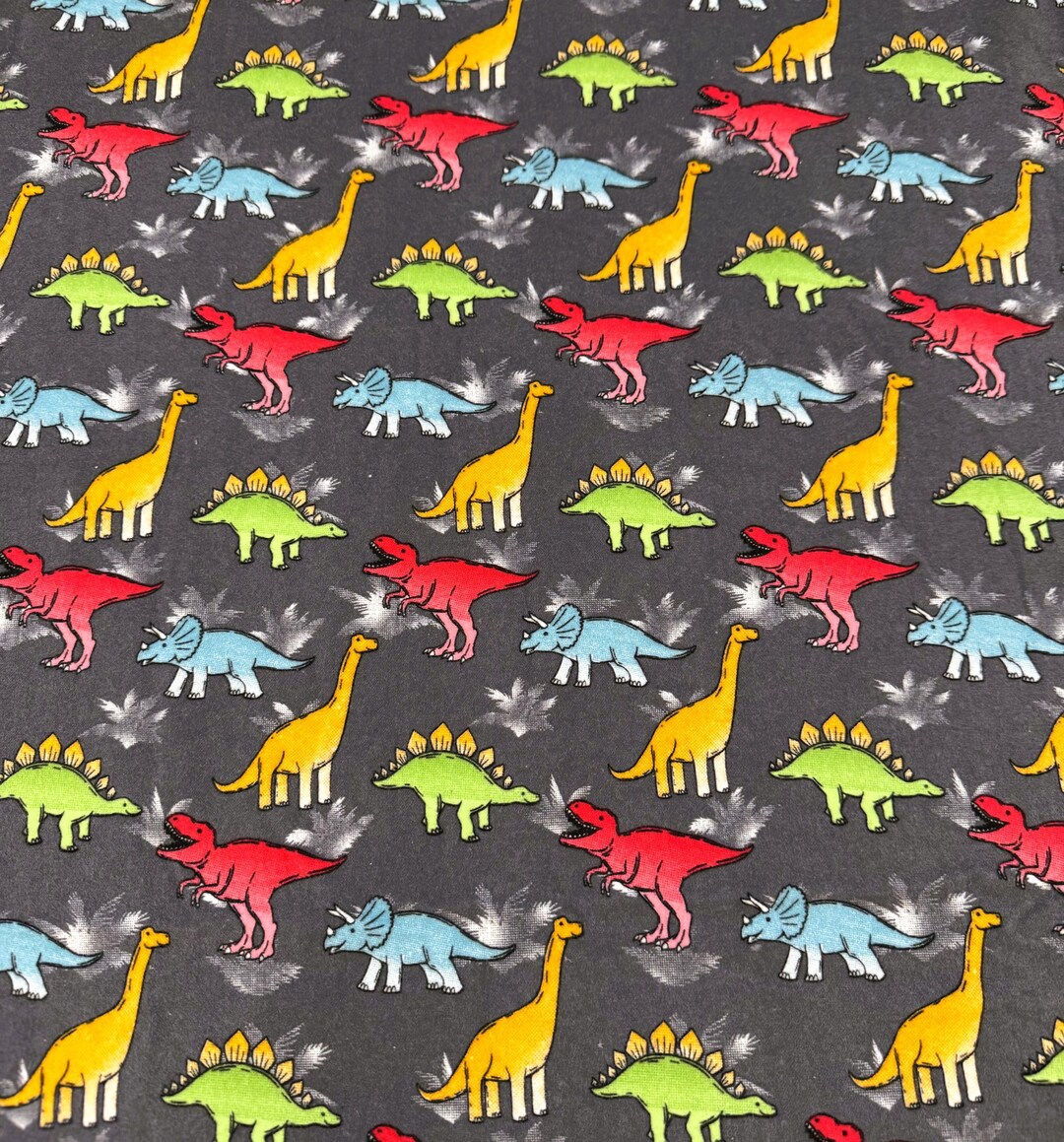 Flannel Colorful Smiling Dinosaurs Cotton Fabric - Etsy