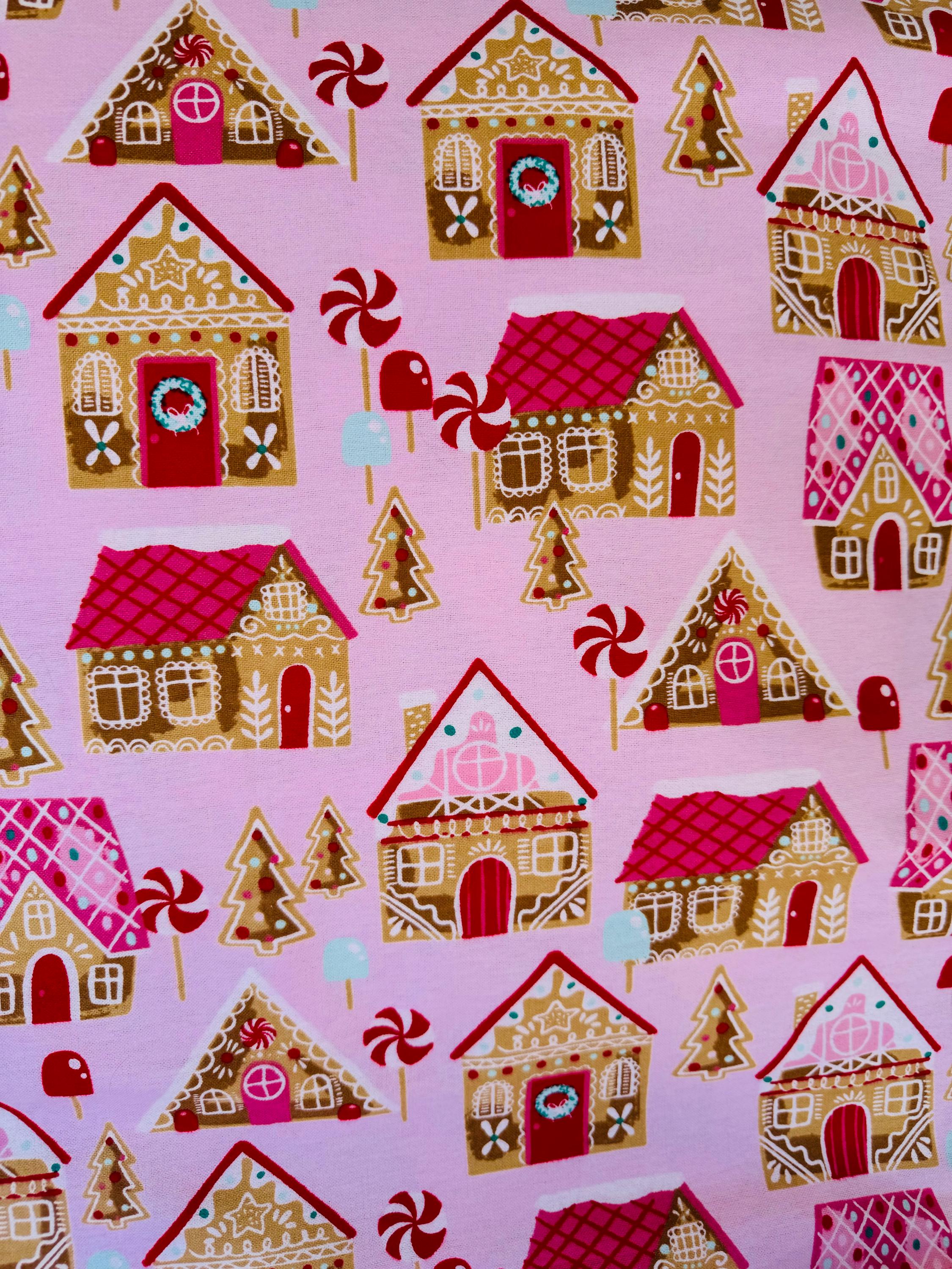 Fabric: Pink Super Snuggle Flannel, Gingerbread Houses and Trees on ...