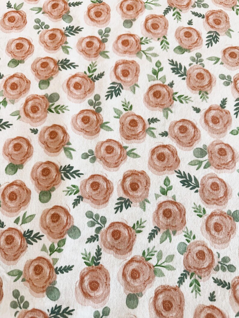 Peach Floral Fabric on a White Background, Flannel Fabric - Etsy