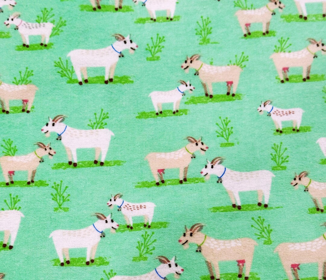 Super Snuggle Cotton Flannel Fabric, Cute Goats on a Bright Green ...