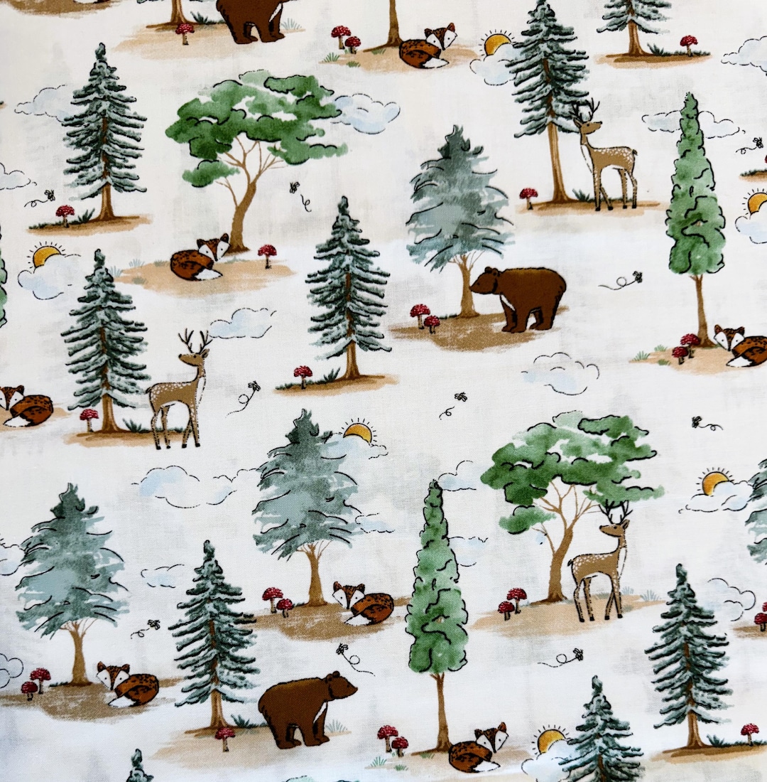 Cotton Fabric: Woodland Animals, Deer, Foxes, Bears - Etsy