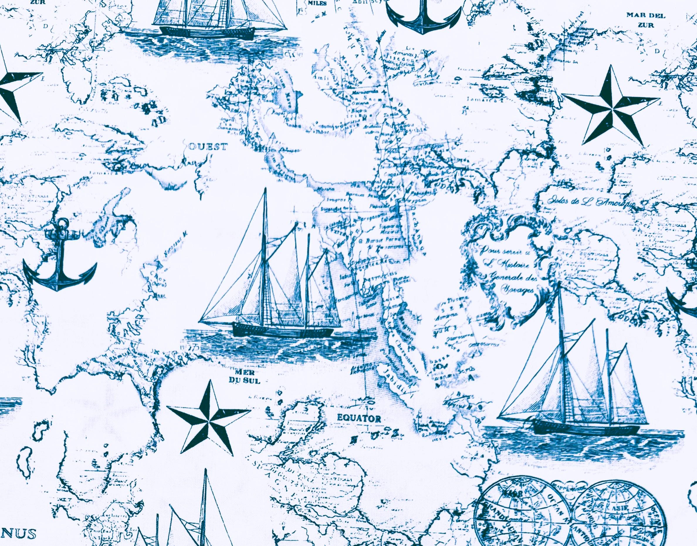 Set Sail With This Cotton Nautical Map Fabric - Etsy