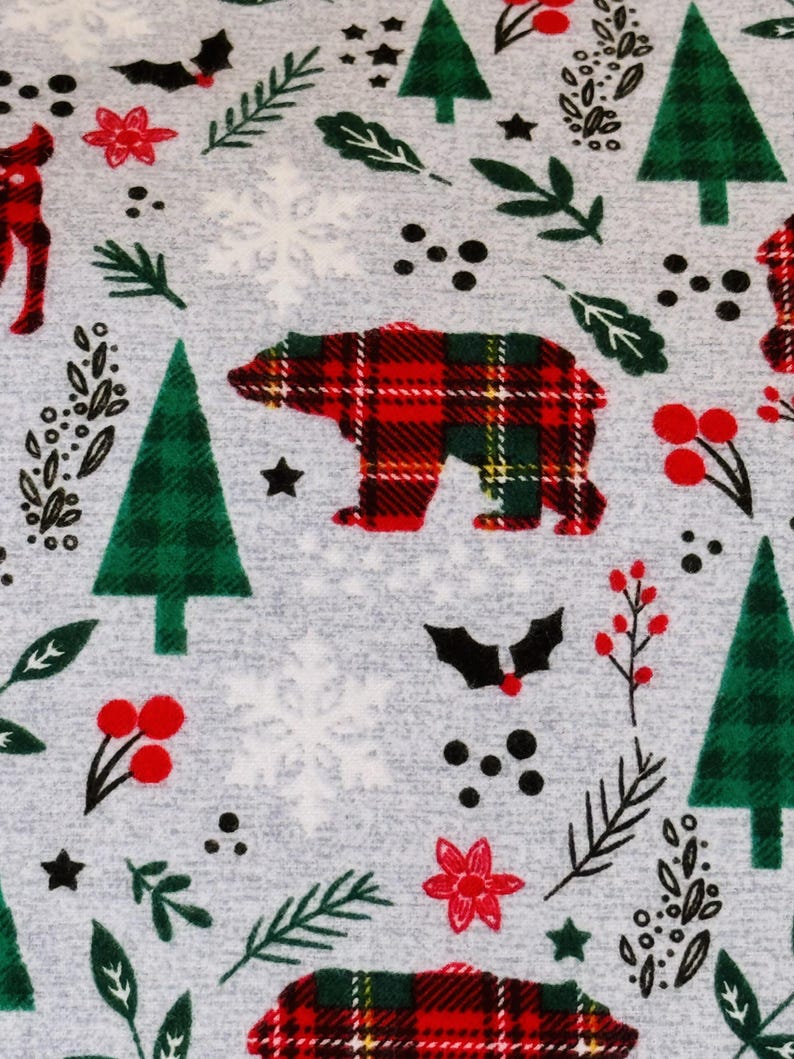 Woodland Flannel Cotton Fabric With Deers, Bears, Trees, Snowflakes ...