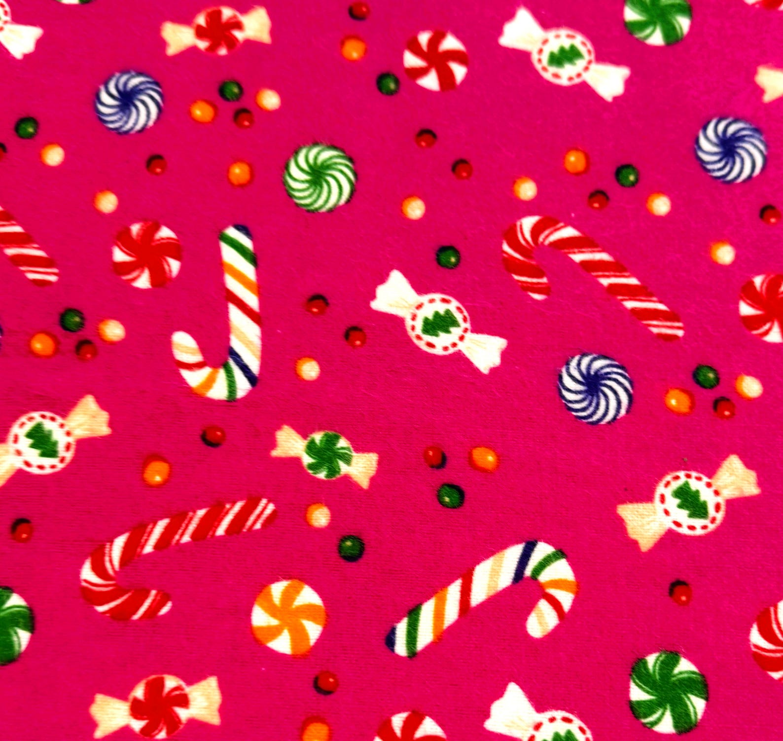 Super Snuggle Flannel, Pink Background With Christmas Candies Scattered ...