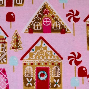 Fabric: Pink Super Snuggle Flannel, Gingerbread Houses and Trees on ...