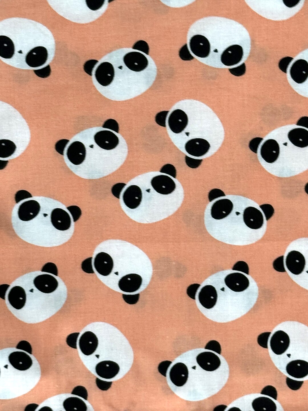 Panda Heads Cotton Fabric: Coral Background, Lightweight - Etsy