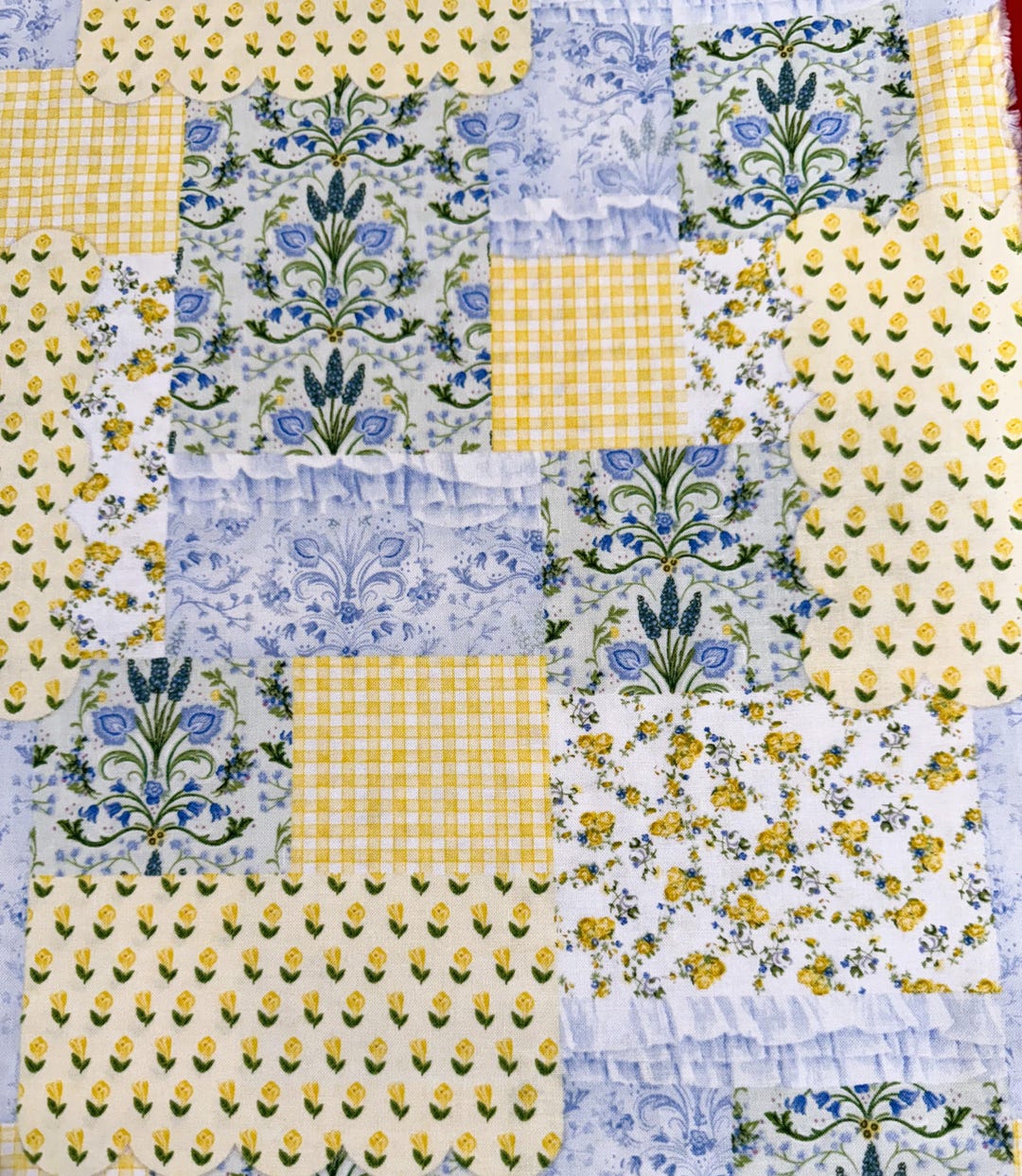 Yellow and Blue Patchwork Cotton Calico Fabric - Etsy
