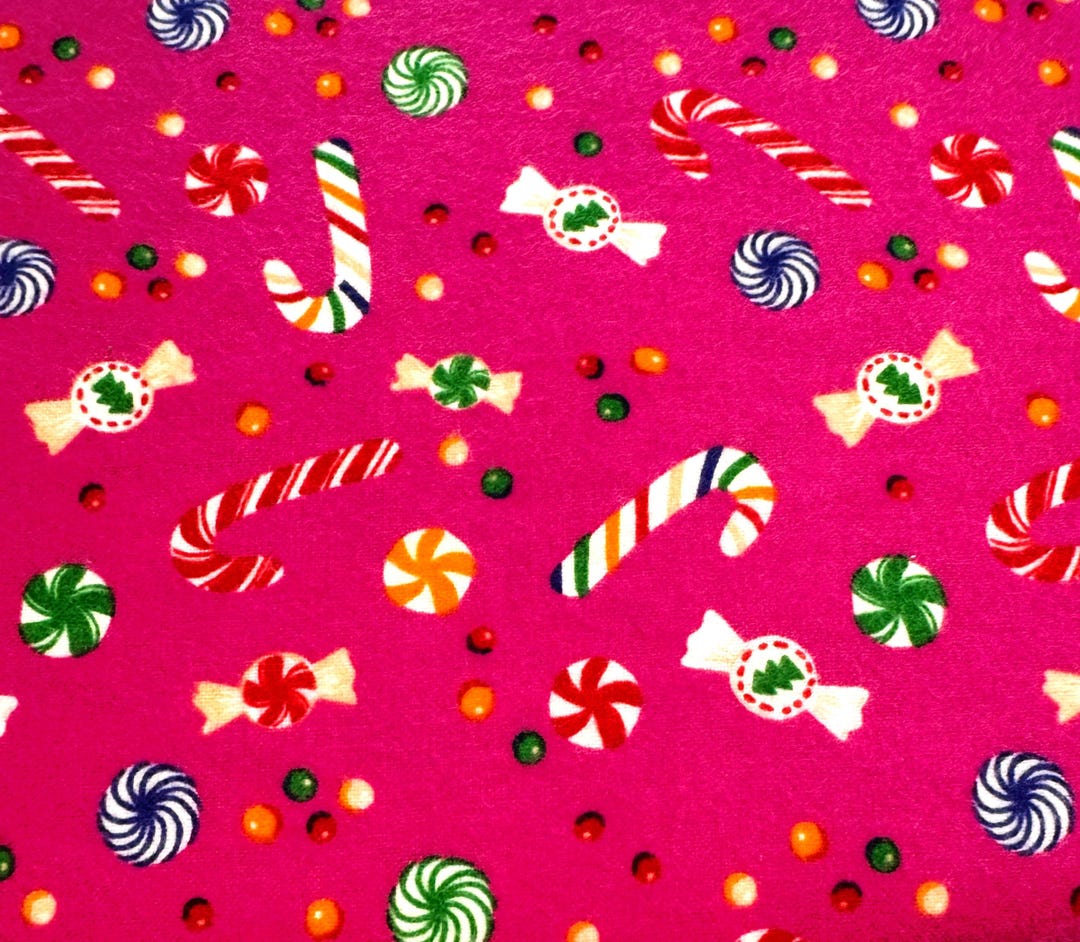 Super Snuggle Flannel, Pink Background With Christmas Candies Scattered ...