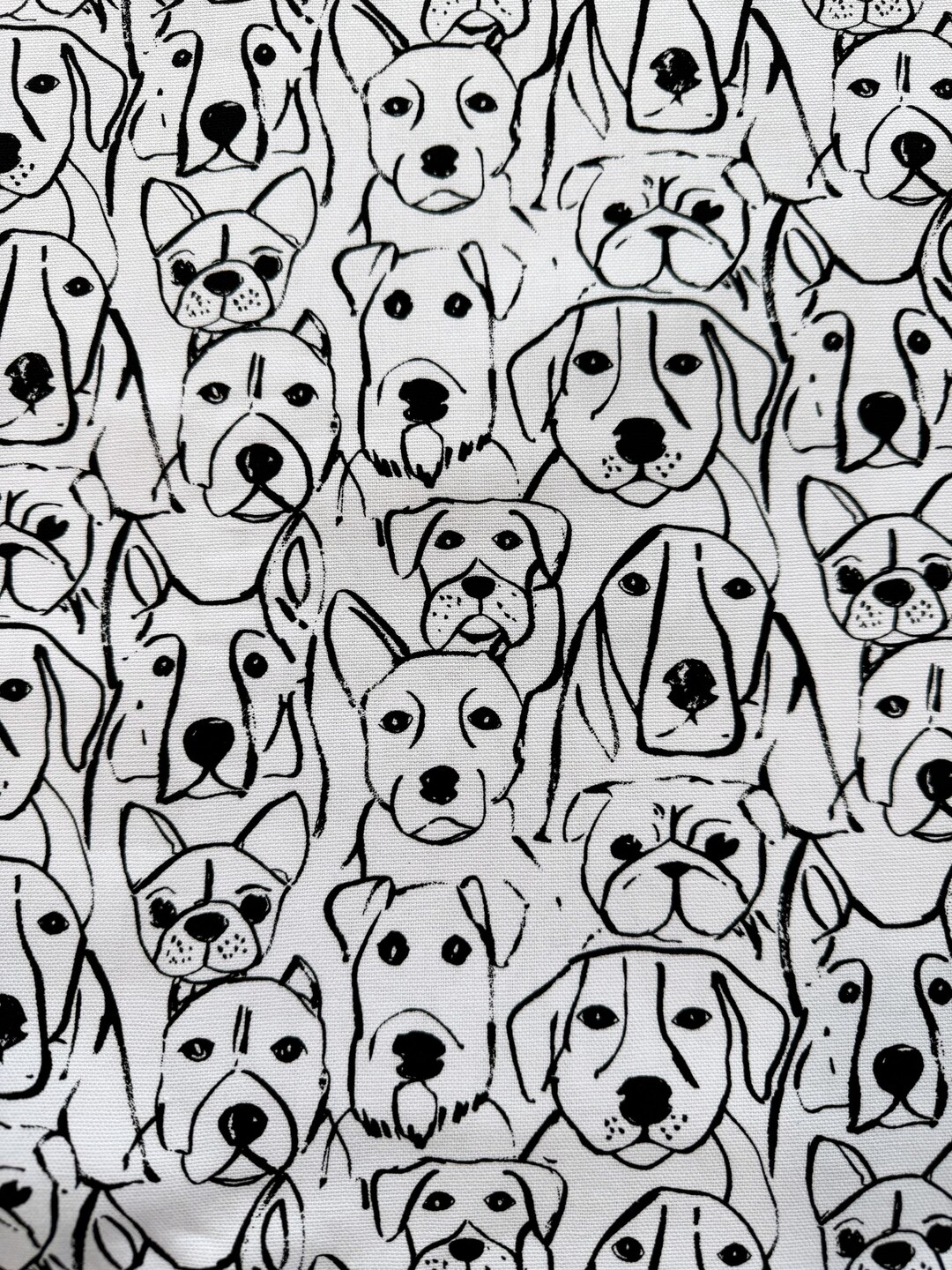 Black and White Duck Cloth Cotton Fabric, Sketched Dog Faces - Etsy
