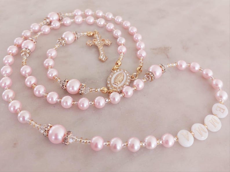Personalised Name Rosary, Multiple Pearl Colours, Mother of Pearl ...