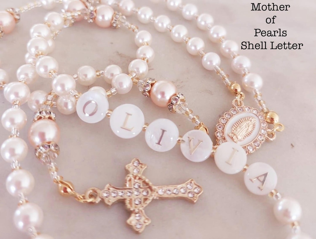 Personalised Name Rosary, Multiple Pearl Colours, Mother of Pearl ...