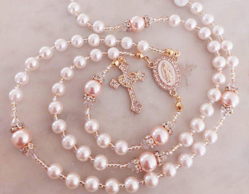 Personalised Name Rosary, Multiple Pearl Colours, Mother of Pearl ...