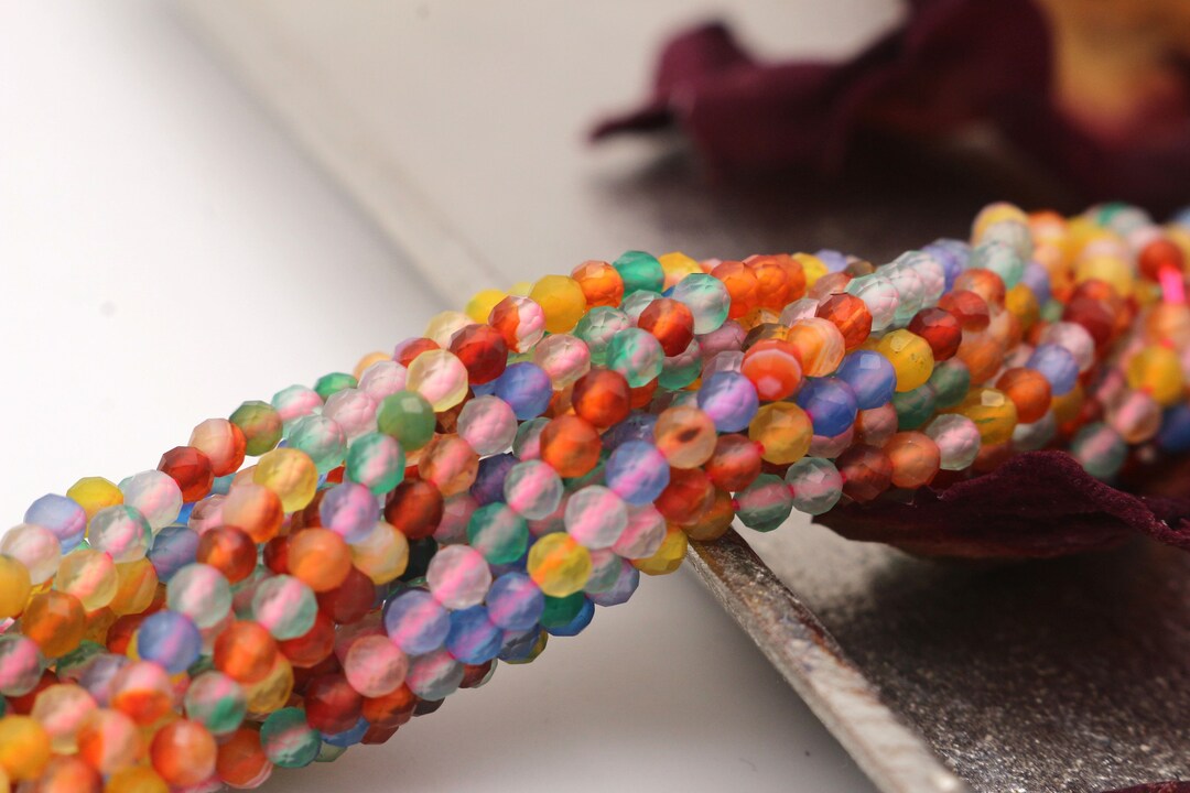 3 Mm Natural Rainbow Colorful Agate Beads Strand, AAA Faceted Round ...