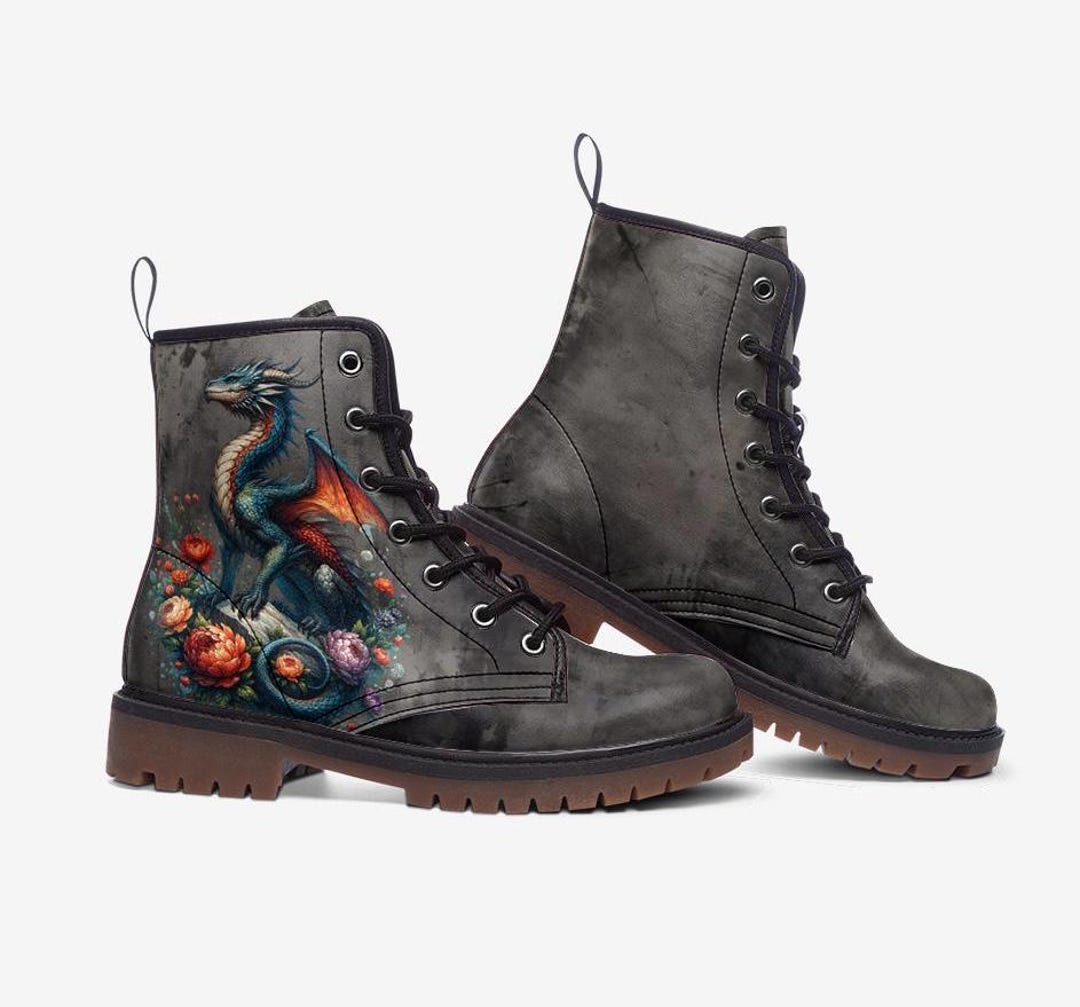 Floral Mystical Dragon Casual Leather Lightweight Boots MT - Etsy