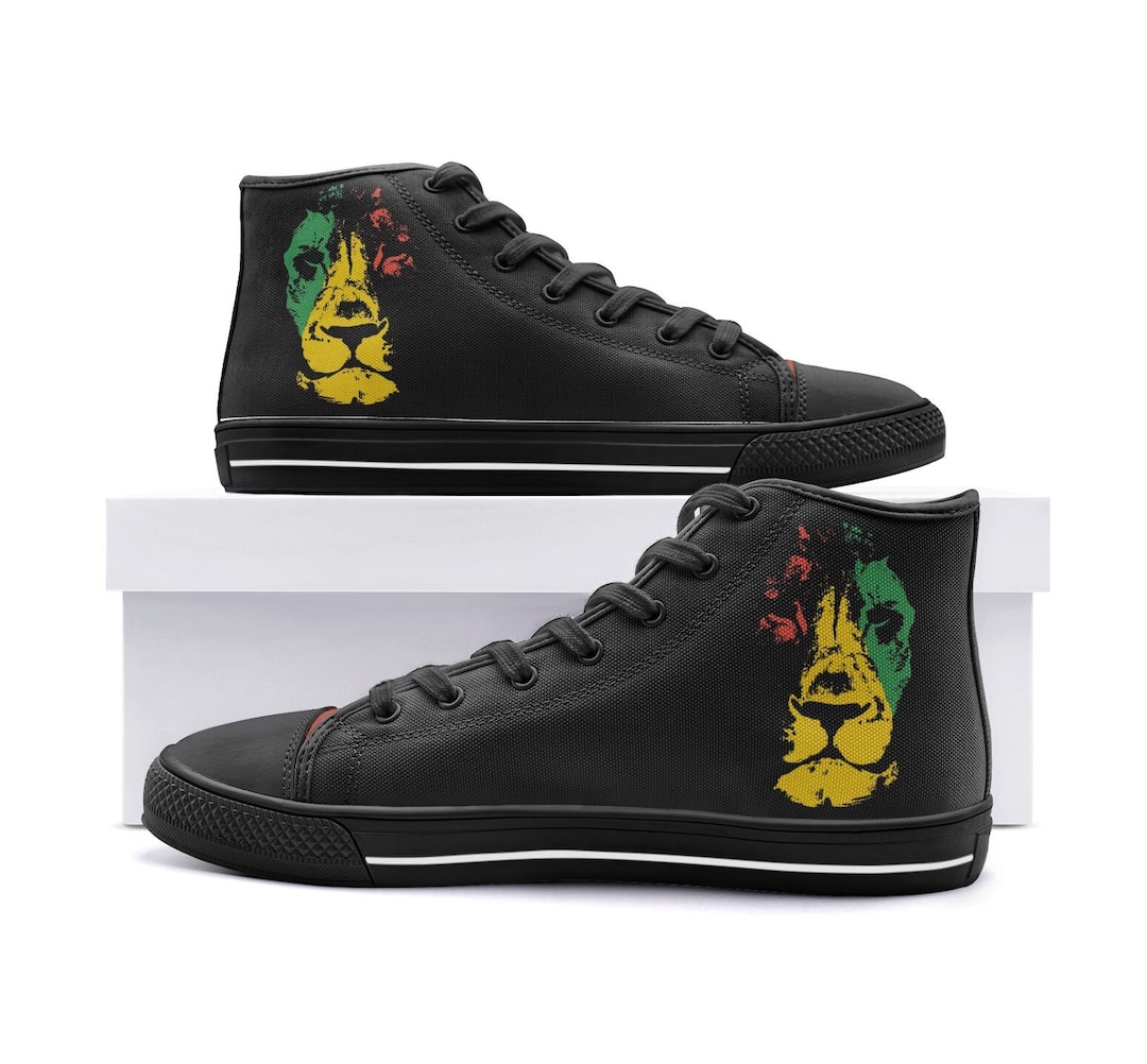 Rasta Lion Sneakers, Rastafari Shoes, Jamaica Reggae Colors, Unisex ...