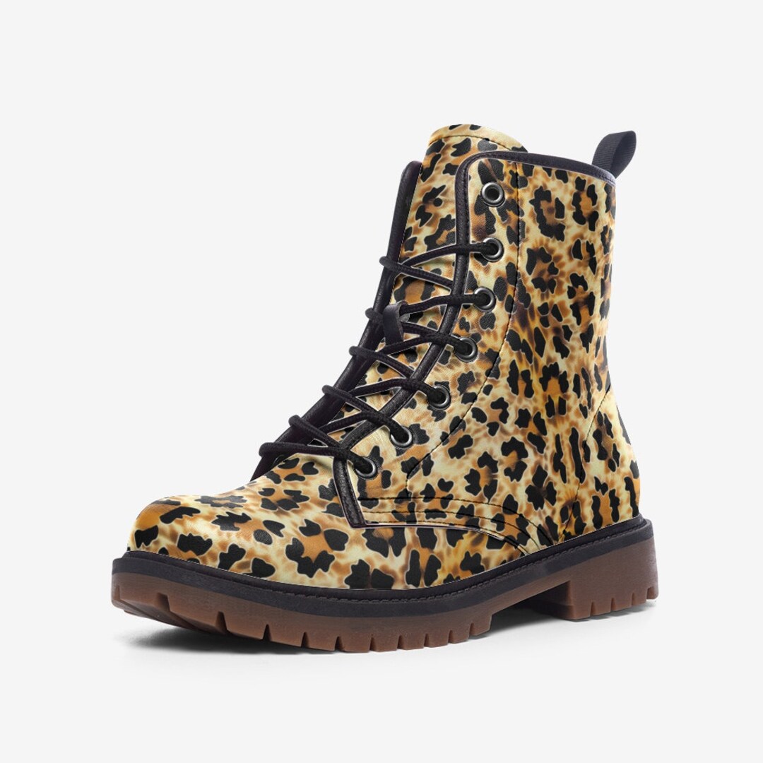Leopard Combat Boots - Vegan Leather, Casual Lightweight Military Style ...