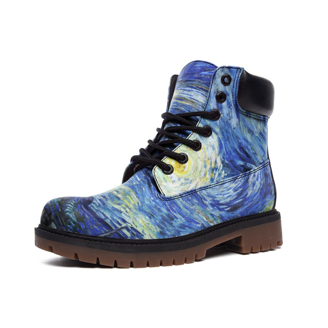 Starry Night Boots, Van Gogh Paint Art, Trendy, Casual Leather Lightweight Boots TB - Etsy