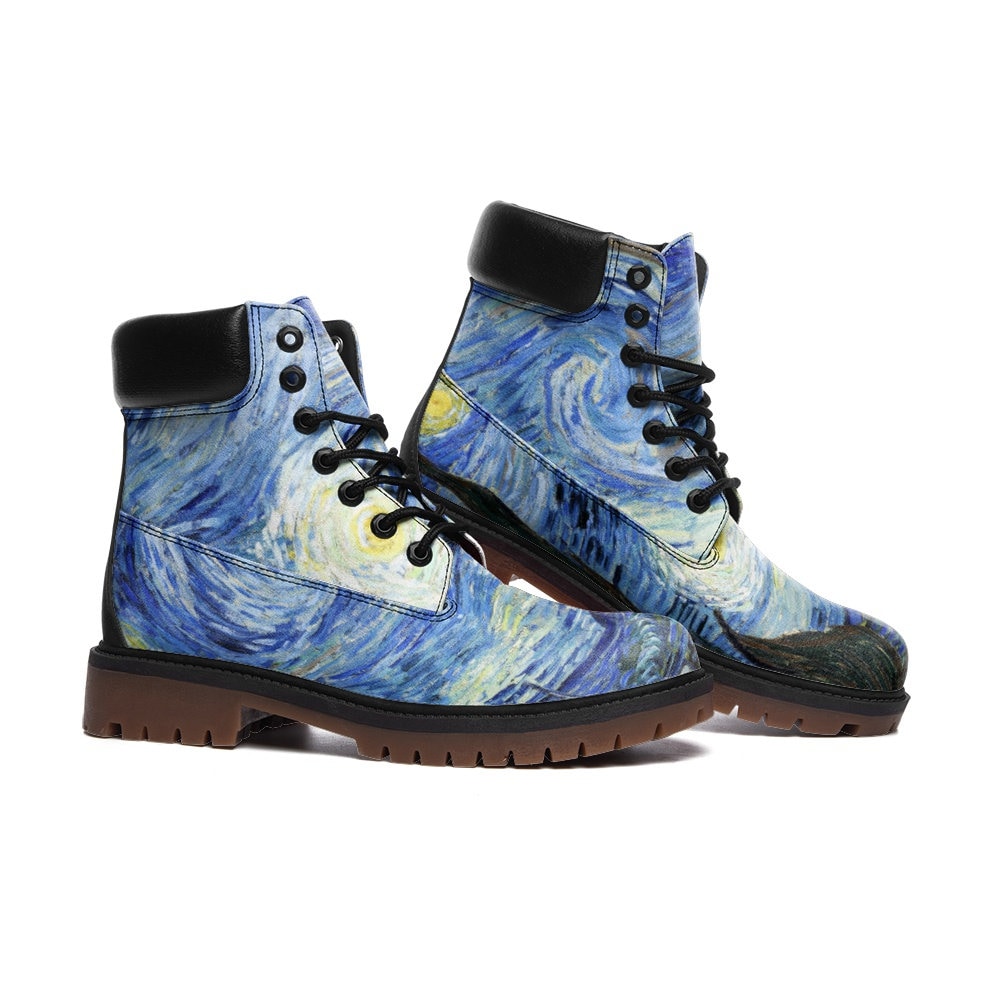 Starry Night Boots, Van Gogh Paint Art, Trendy, Casual Leather ...