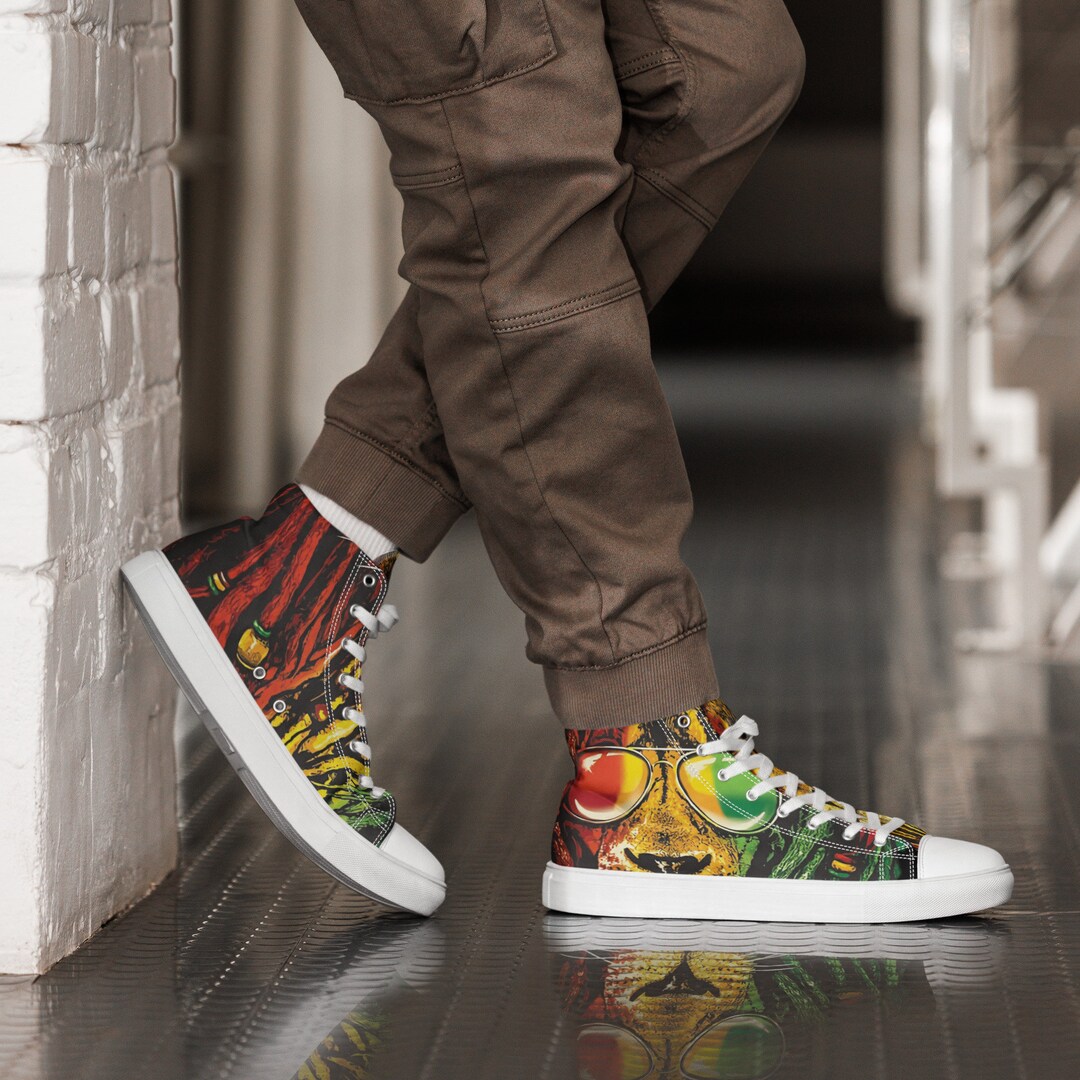 Rasta Lion Sneakers Rastafari Reggae Jamaica, Women's & Men’s High Top ...