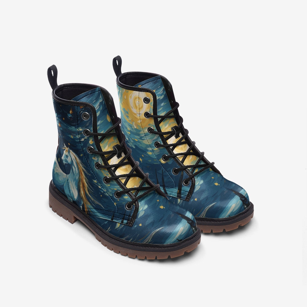 Starry Night Boots, Cute Horse, Van Gogh Art, Casual Leather Lightweight Boots MT - Etsy
