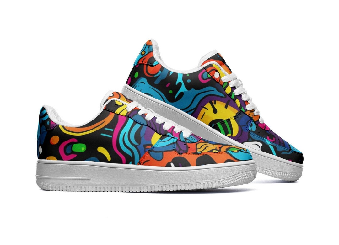 Graffiti Sneakers, Graffiti Drips Street Wall Art Painting, Unisex Low ...