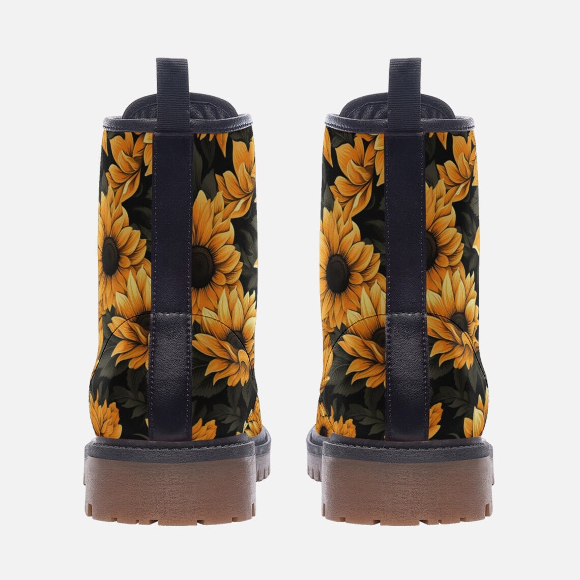 Sunflower Combat Boots, Vegan Leather, Floral Casual Leather ...