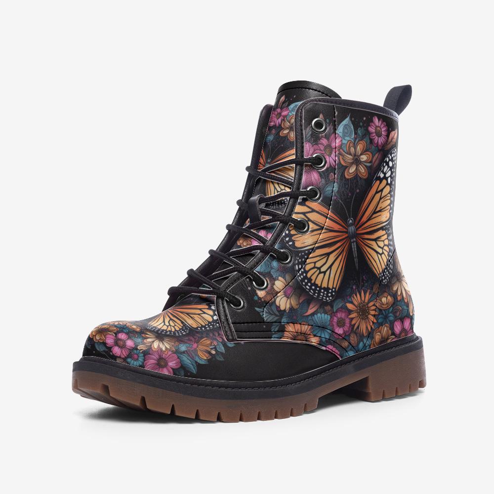 Whimsical Monarch Butterfly Folk Art, Floral Combat Boots, Vegan ...