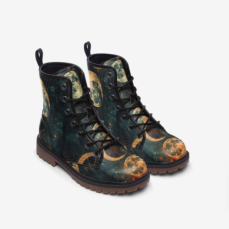 Celestial Moon Phases Combat Boots, Stars and Sun, Vegan Leather ...