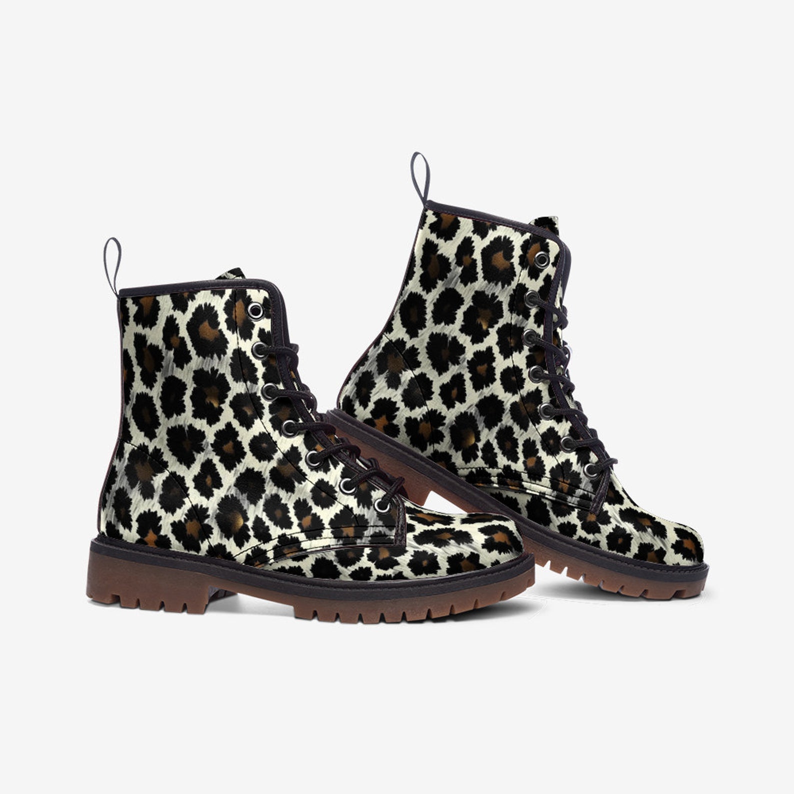 Leopard Combat Boots - Vegan Leather, Casual Lightweight Military Style ...