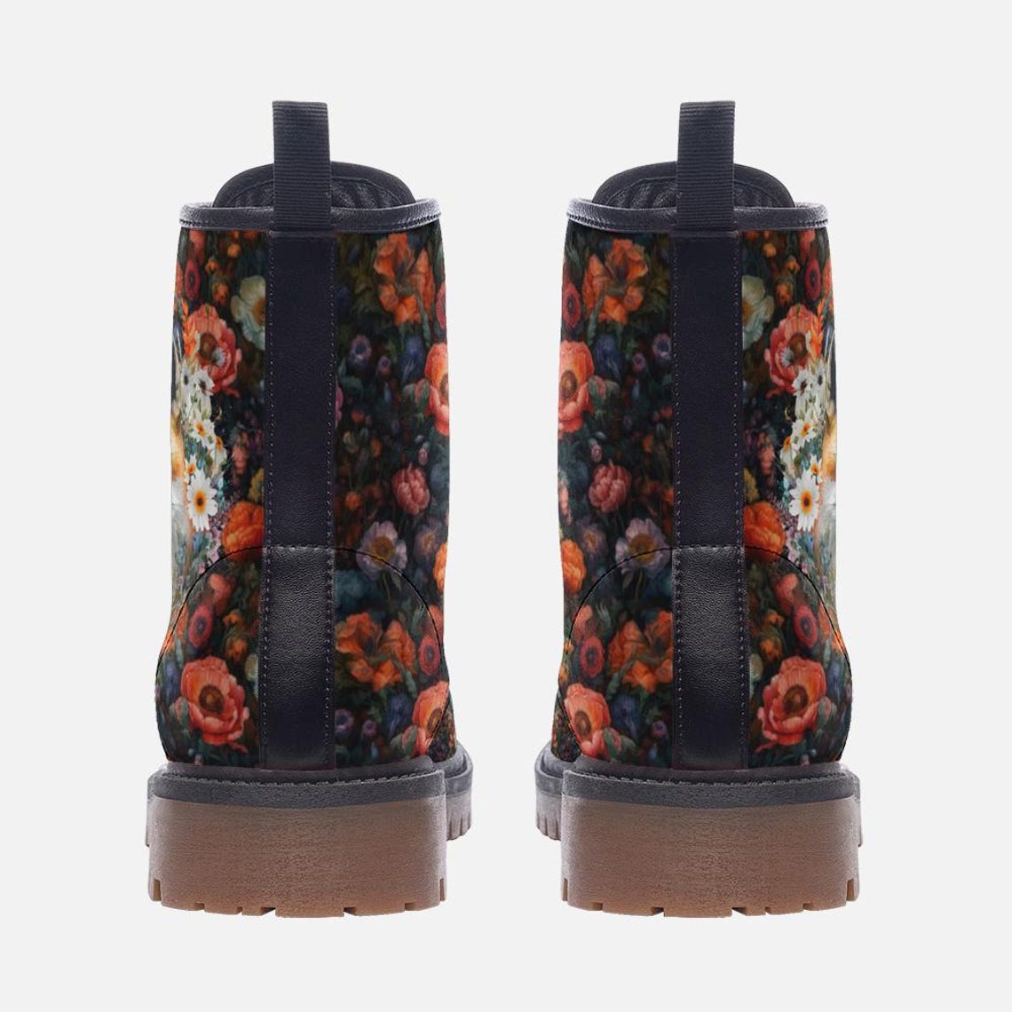 Cottagecore Floral Fox Combat Boots, Vegan Leather, Casual Leather ...