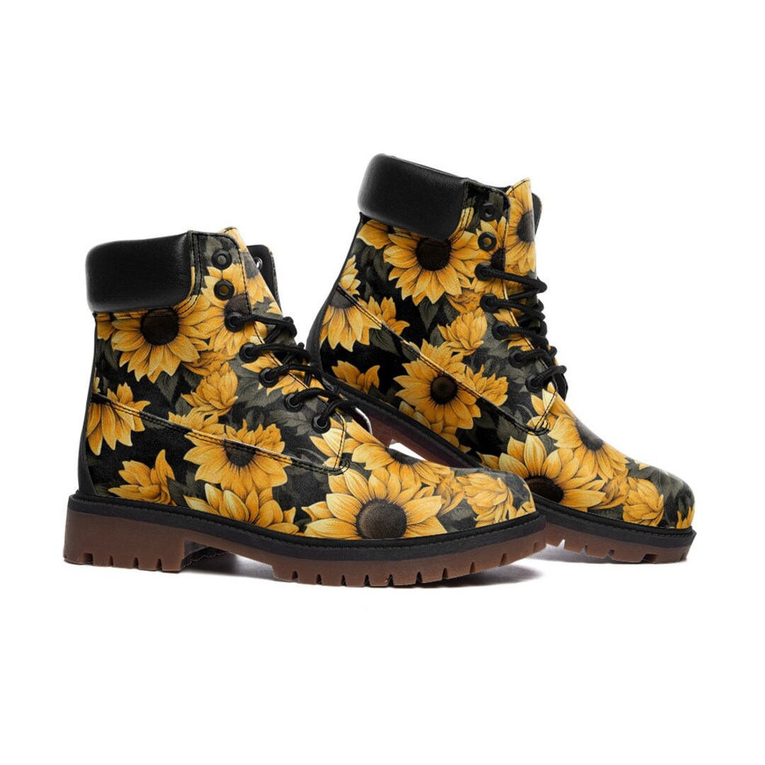 Sunflower Combat Boots, Floral Boots, Casual Leather Lightweight Boots ...