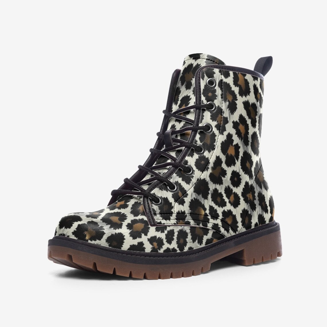 Leopard Combat Boots - Vegan Leather, Casual Lightweight Military Style ...