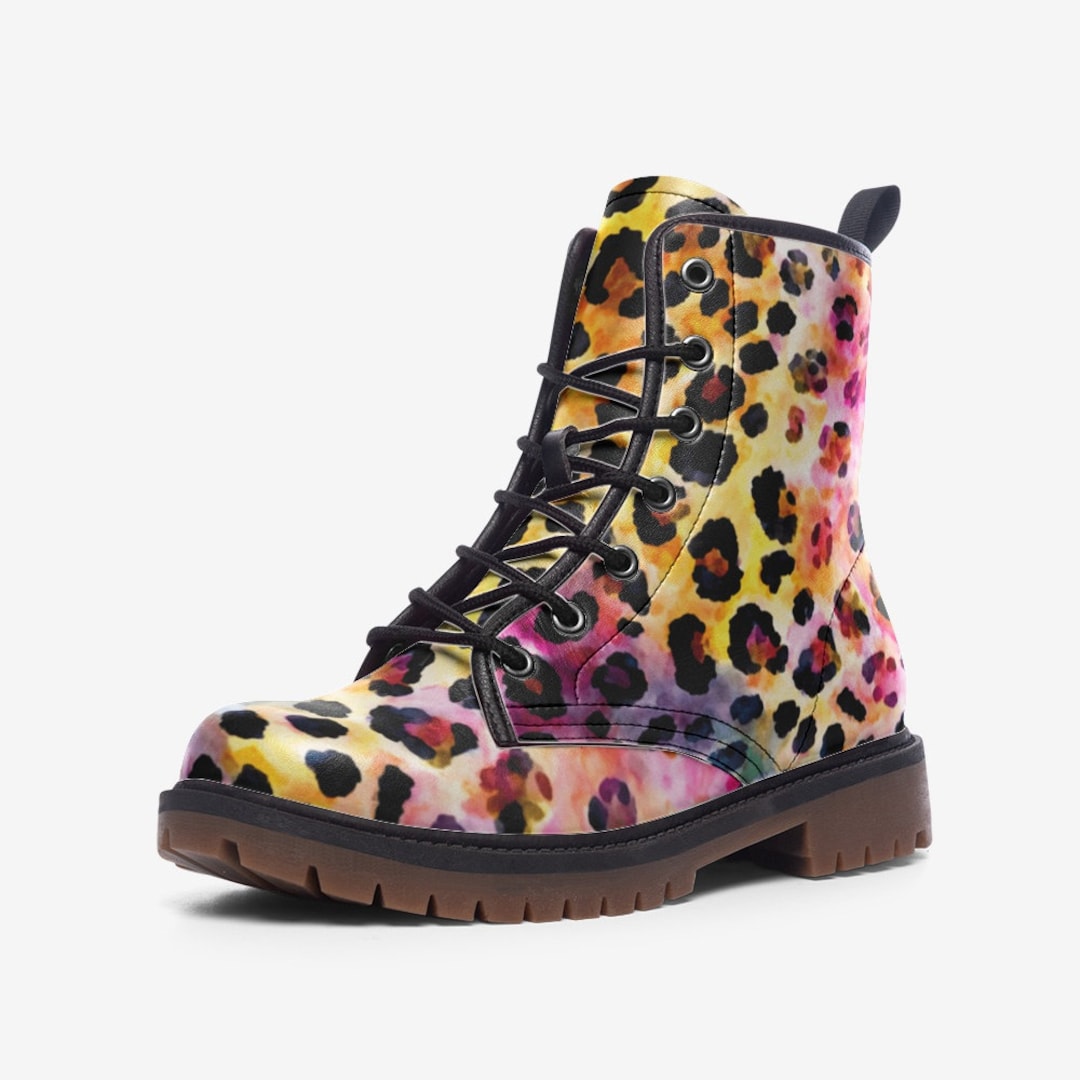 Colorful Rainbow Leopard Combat Boots - Vegan Leather, Casual ...