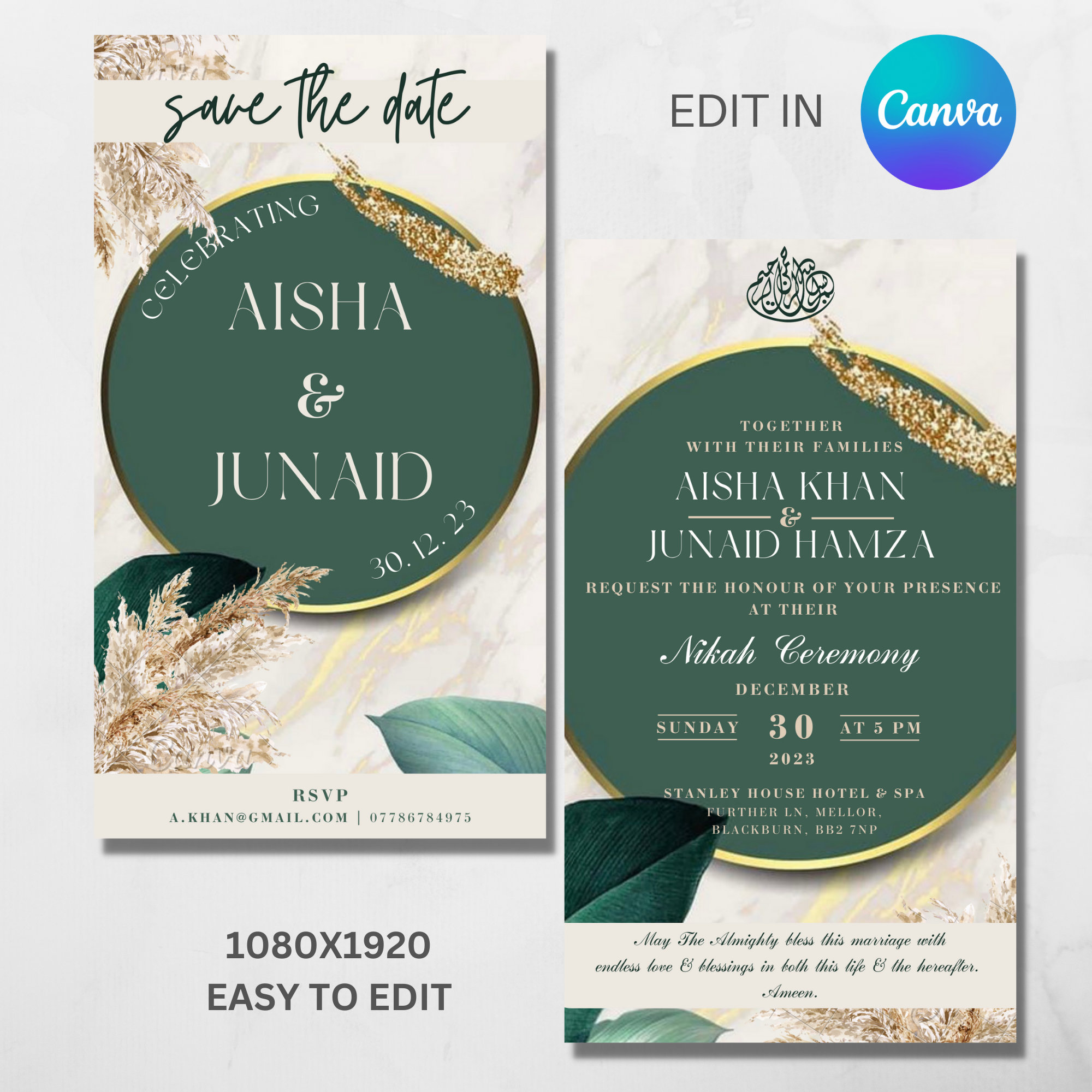 Editable E-invite Digital Muslim Wedding Dua Invitation Template Nikkah ...