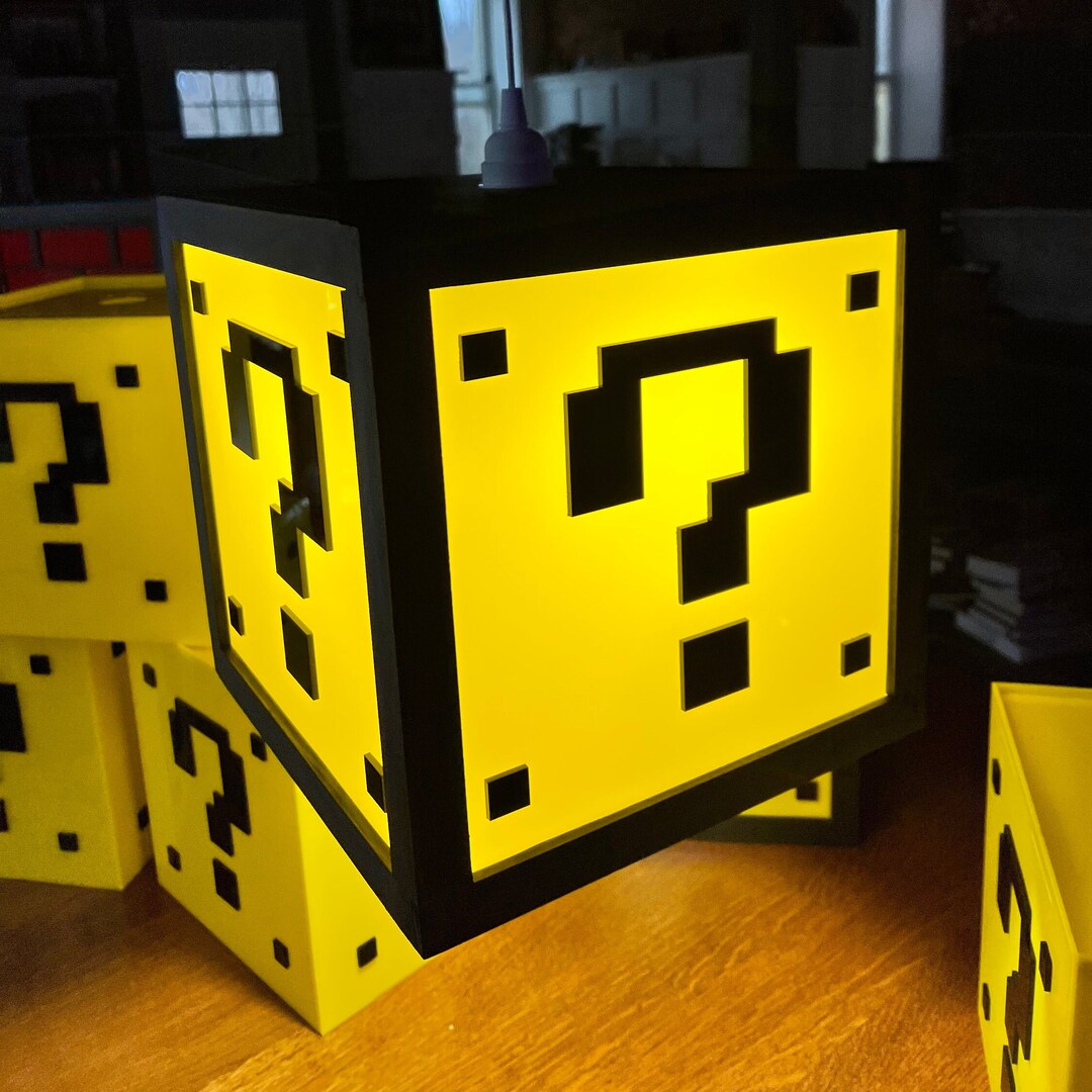 Oversized Mario Question ? Block Lamp – Handmade Wood & Acrylic – Game ...