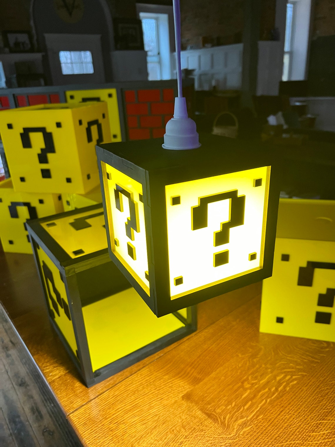 Oversized Mario Question ? Block Lamp – Handmade Wood & Acrylic – Game ...