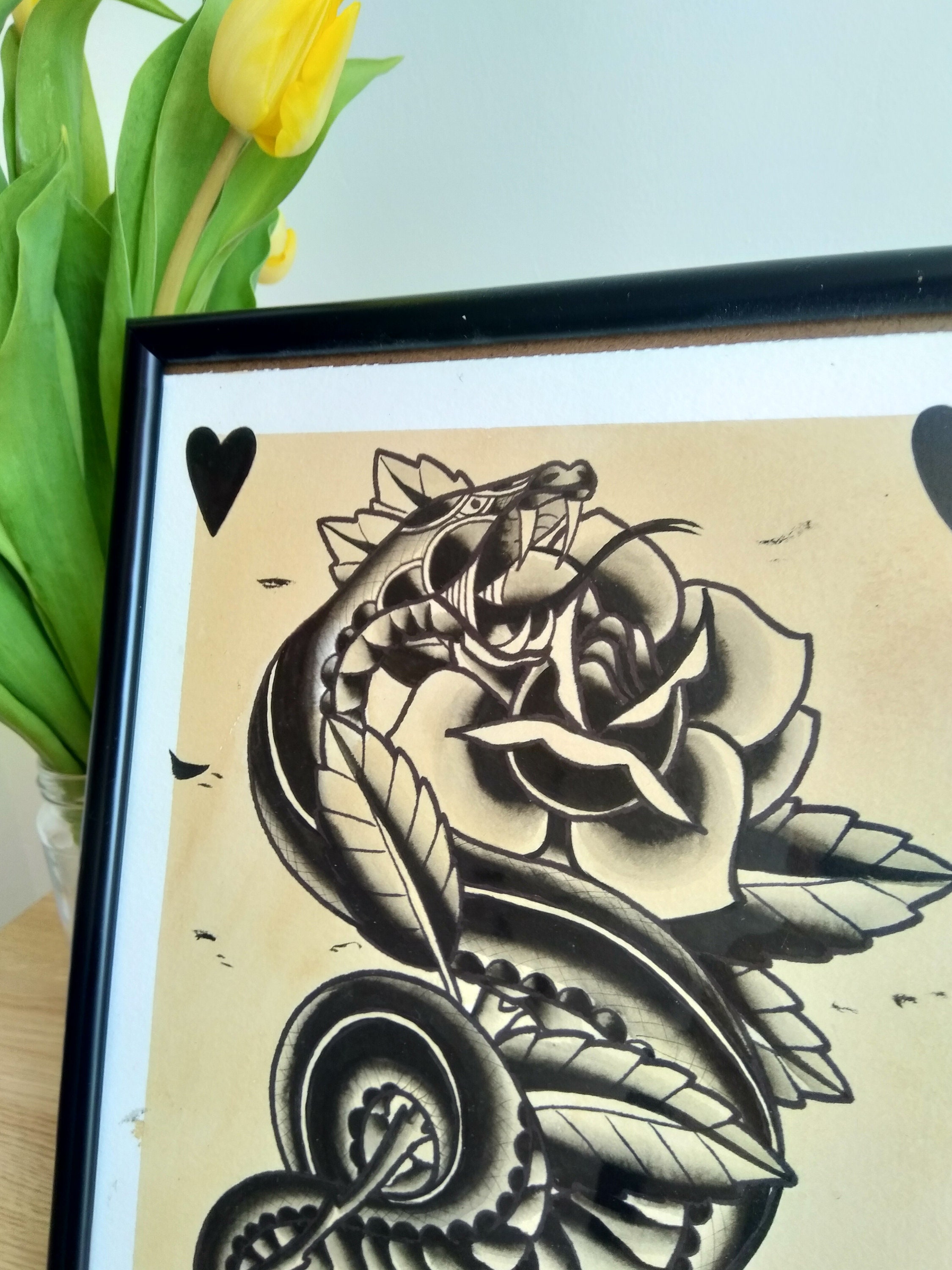 Snake and Rose Watercolour Fine Art Giclee Print Watercolor Tattoo ...