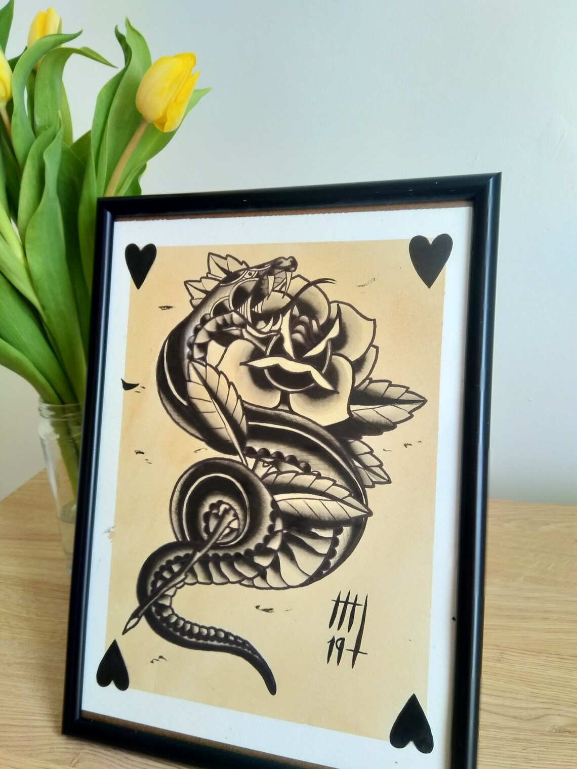Snake and Rose Watercolour Fine Art Giclee Print Watercolor Tattoo ...
