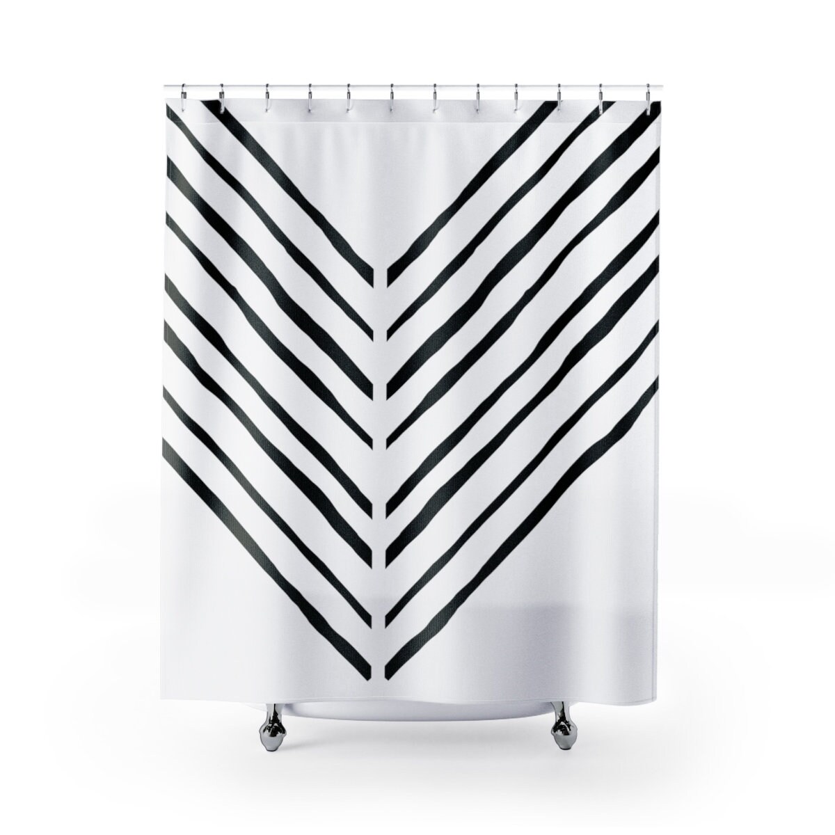 Boho Chic Chevron Shower Curtain Black And White Abstract Etsy