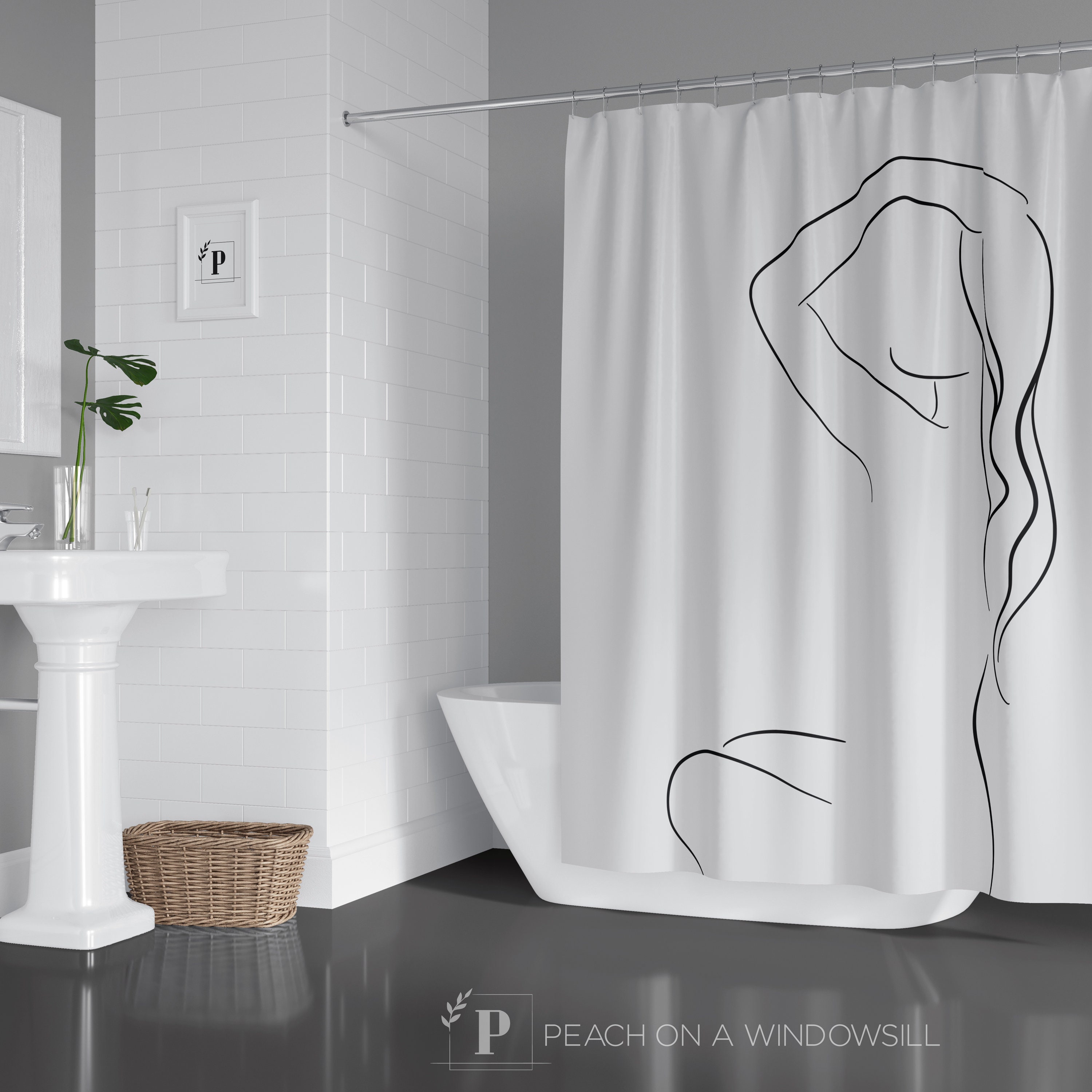 Female Body Outline Shower Curtain Black and White Bath - Etsy