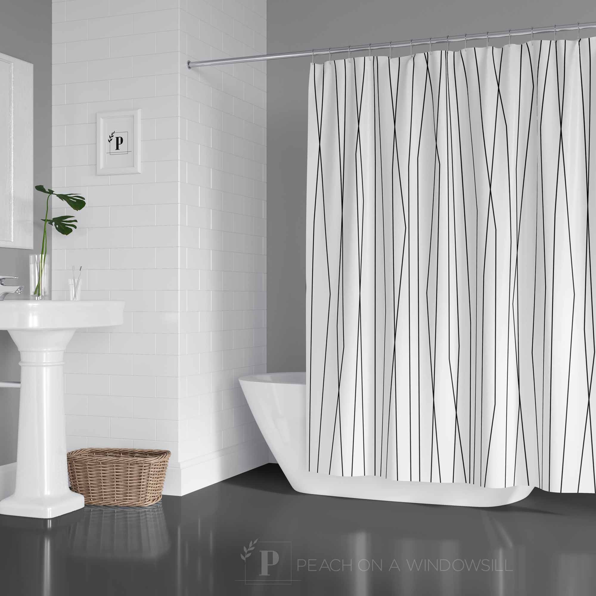 Minimal Stripe Shower Curtain Simple Abstract Line Art - Etsy