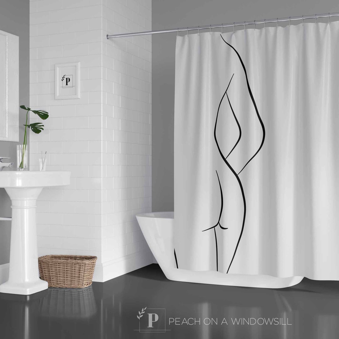 Beautiful Woman Shower Curtain Sexy Black And White Body Outline Bath Curtain In 71x74 Bathroom