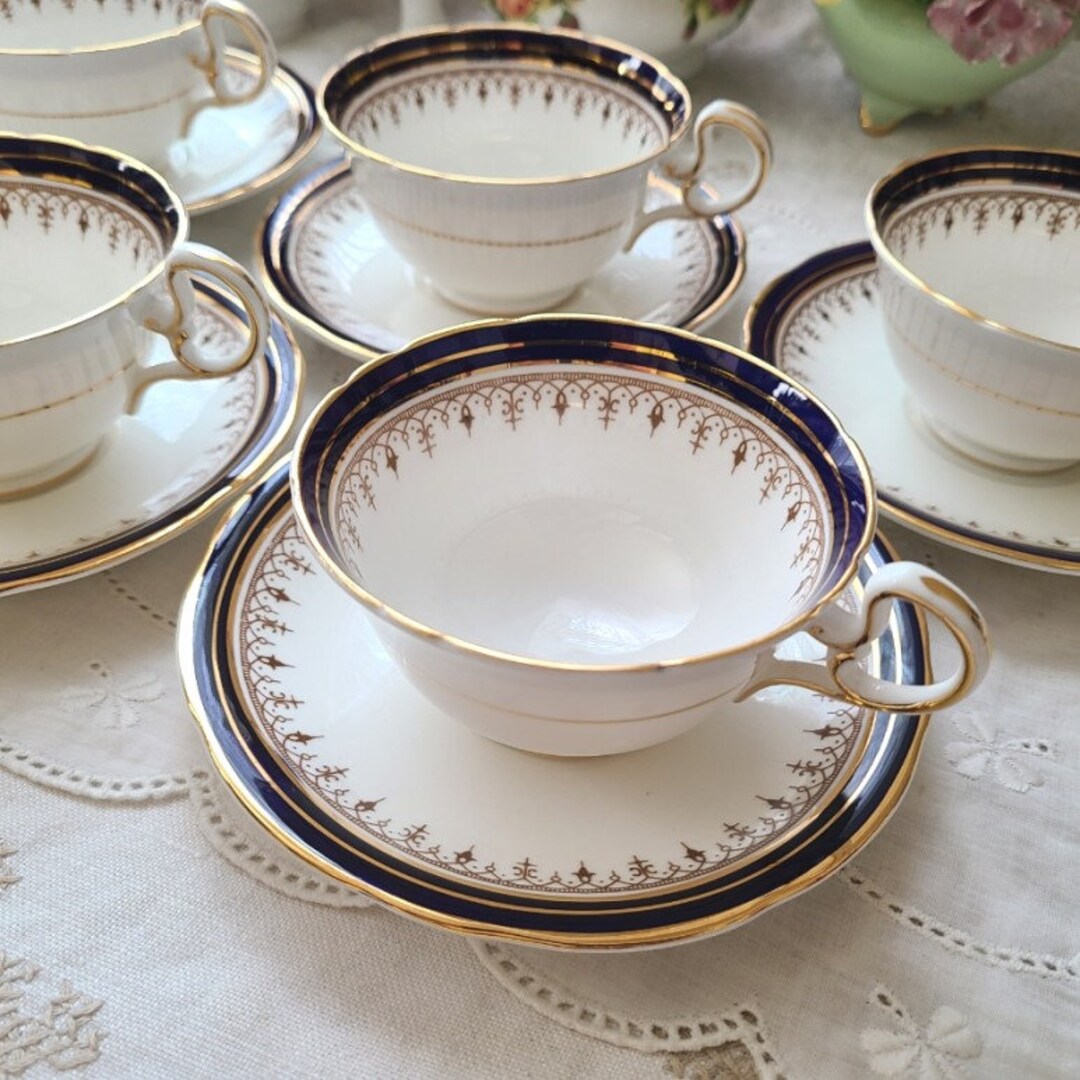 Aynsley Leighton Cobalt Teacup and Saucer Set, England - Etsy