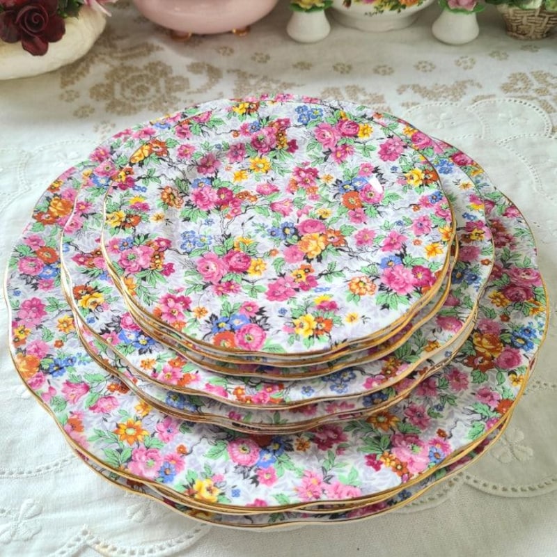 Floral China Plate Set - Etsy