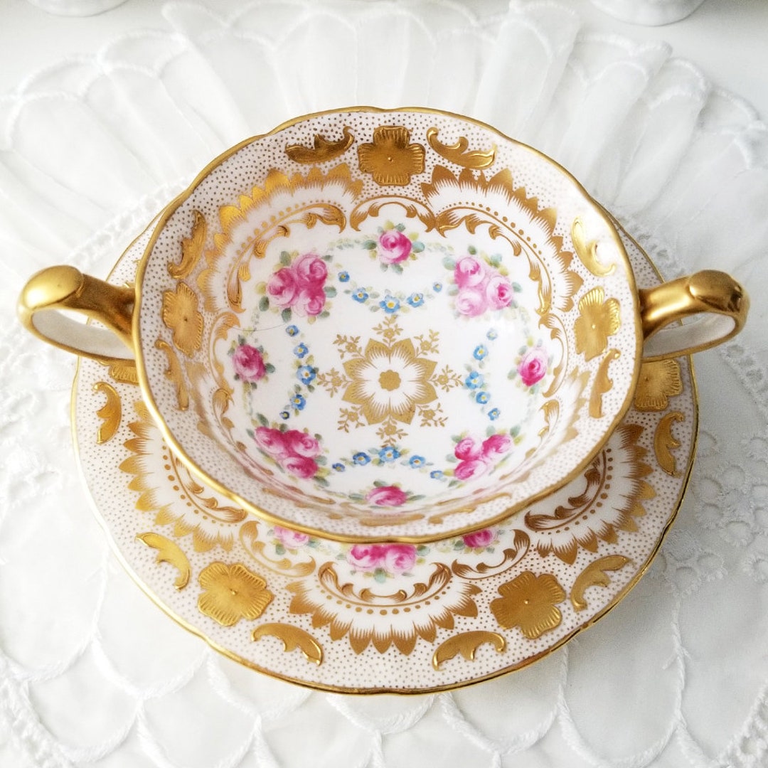 Cauldon Hand-painted Double Handled Cup and Saucer Set - England - Etsy