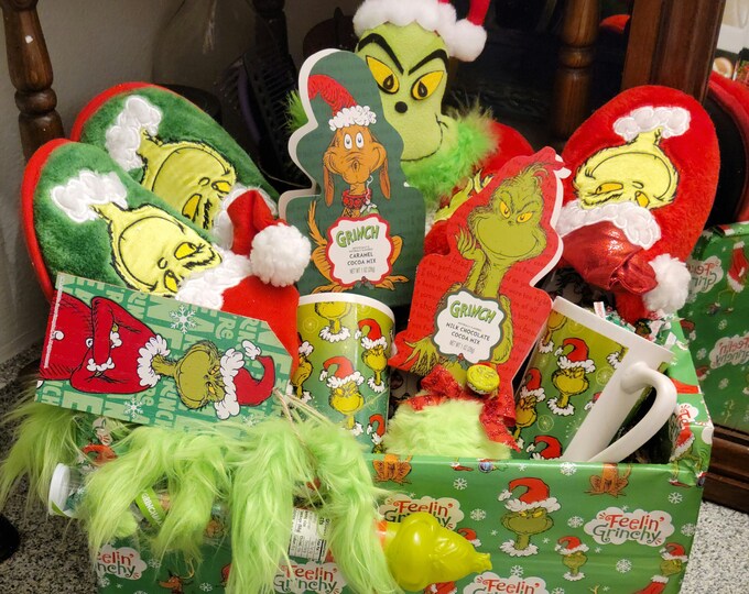 Grinch His and Her Coffee Gift Basket, Her Grinchy Slippers Christmas ...