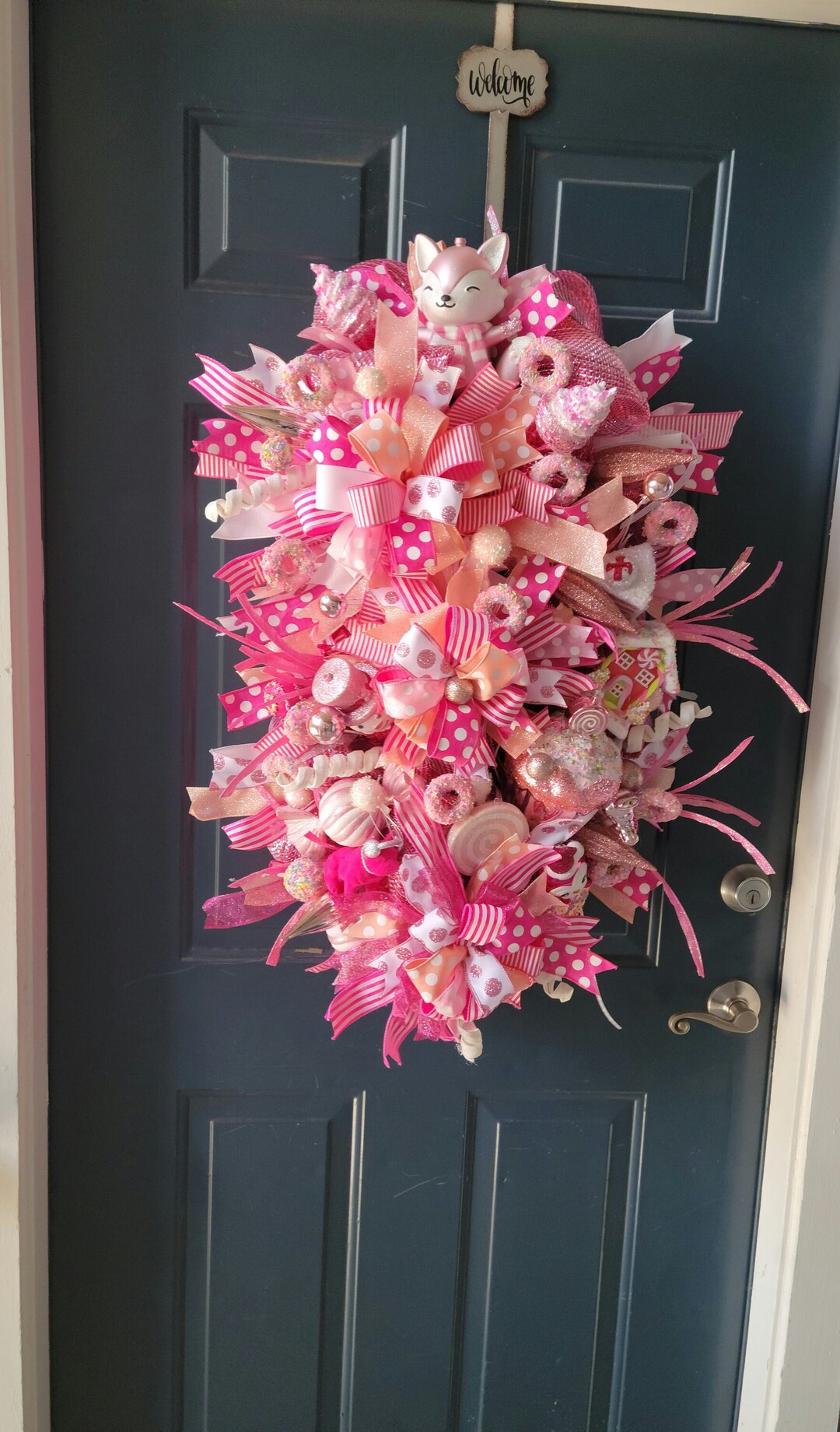 Whimsical Pink Christmas Swag, Candy and Sweets Wreath, Snowman and ...