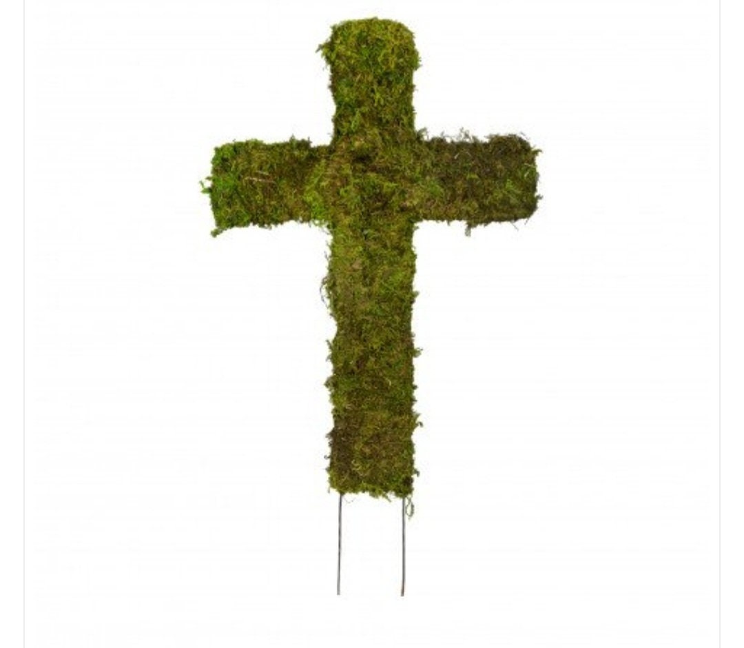 Green Moss Cross, Outdoor Wire and Moss Cross, Cross for Gravestones ...
